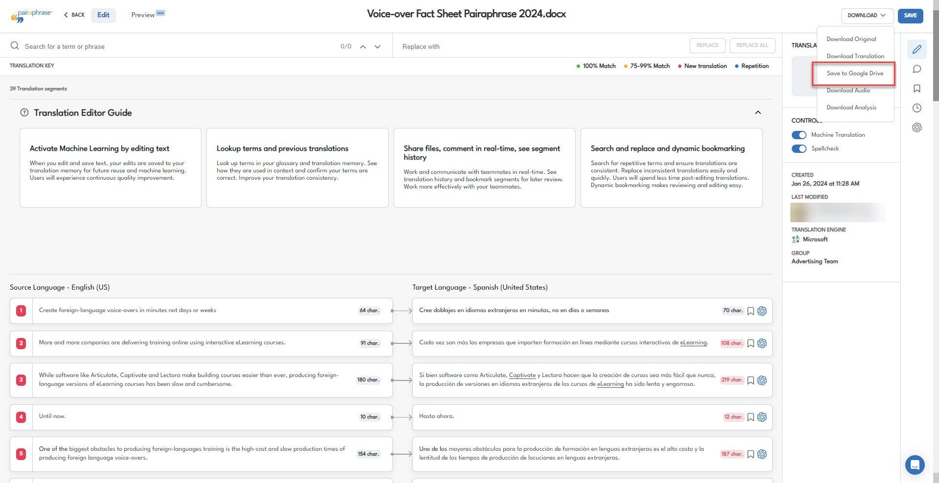 How to translate Google Drive files